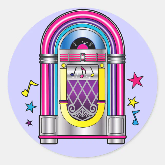 Jukebox with Stars and Notes Classic Round Sticker | Zazzle