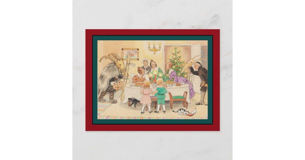 Jul Goat at the Christmas Table Holiday Postcard | Zazzle