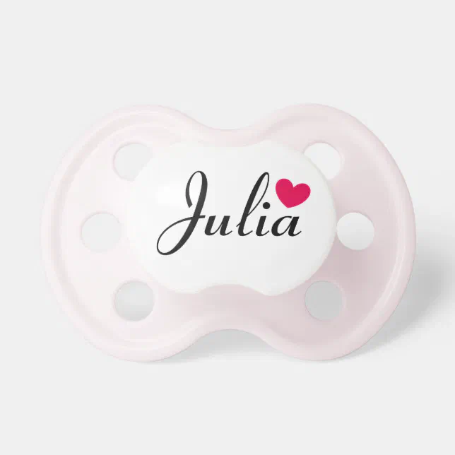 Julia Cute Baby Girl Name Personalized Pink Heart Pacifier | Zazzle