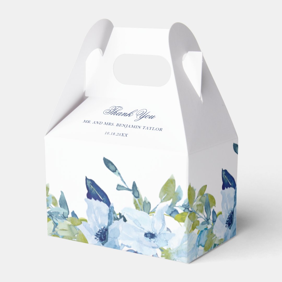 Juliette Dusty Blue Floral Wedding Gable Favor Box | Zazzle
