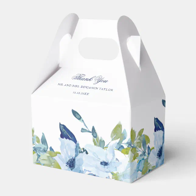 Juliette Dusty Blue Floral Wedding Gable Favor Box | Zazzle