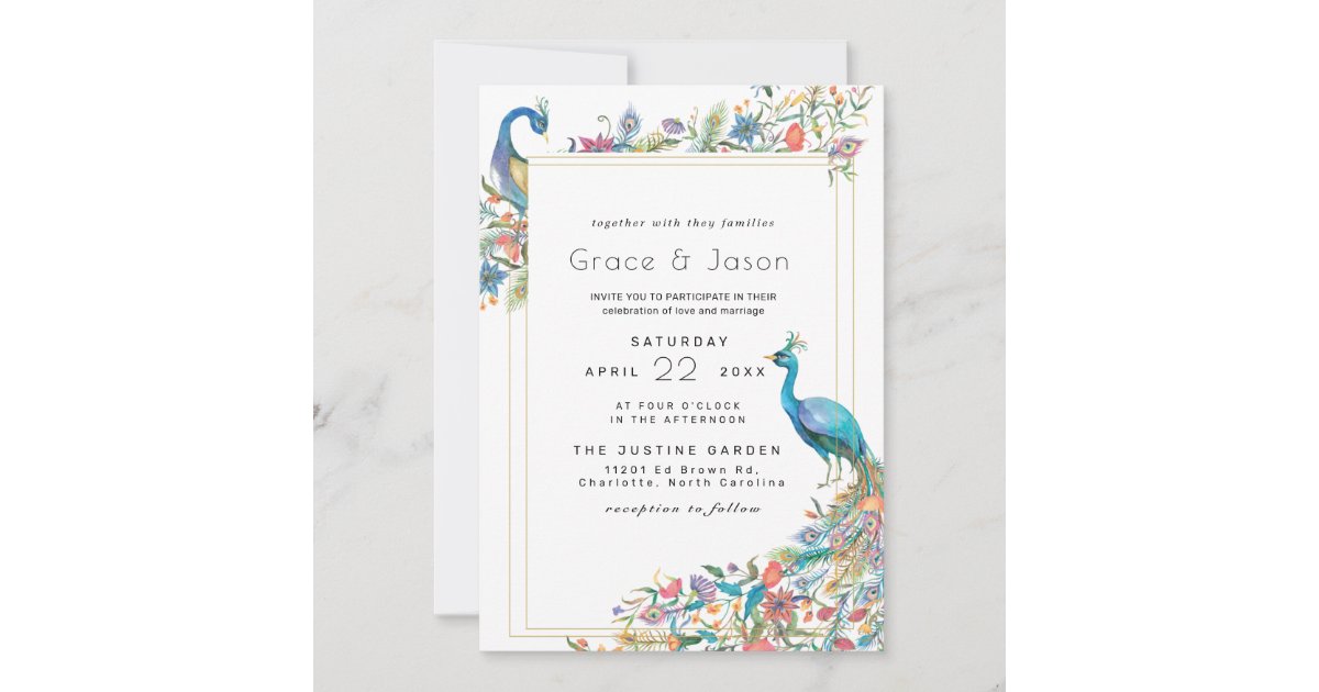 Julio Collection Wedding Invitation | Peacock | Zazzle