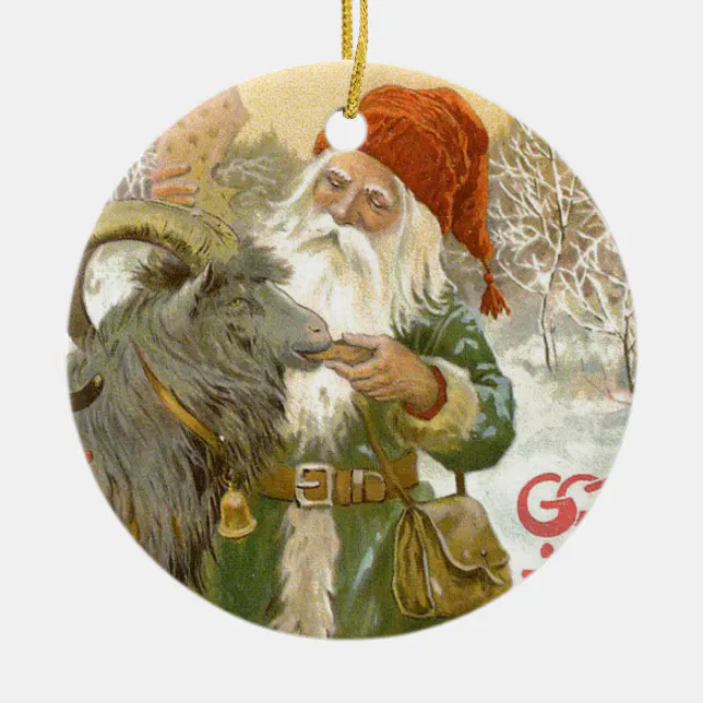 Jultomten Feeds Yule Goat a Cookie Ceramic Ornament | Zazzle