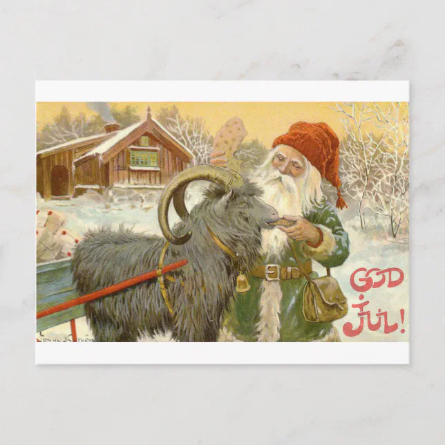 Jultomten Feeds Yule Goat a Cookie Postcard | Zazzle