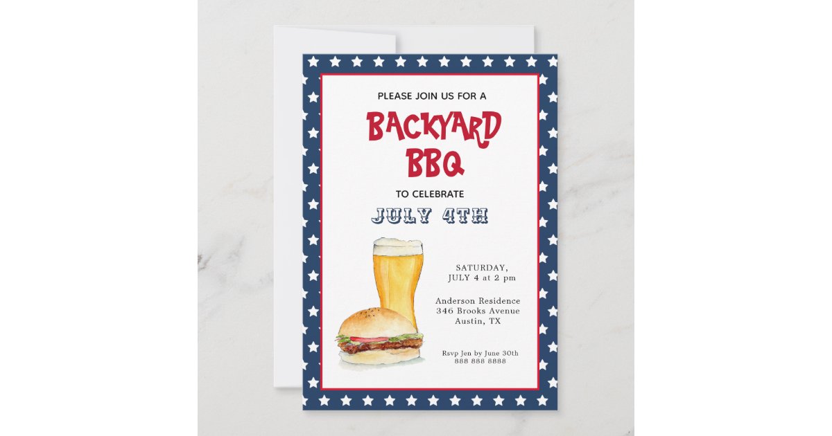 July 4th Backyard BBQ party Announcement | Zazzle