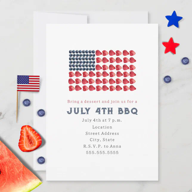 July 4th BBQ Cookout Flag Cake Independence Day Invitation | Zazzle