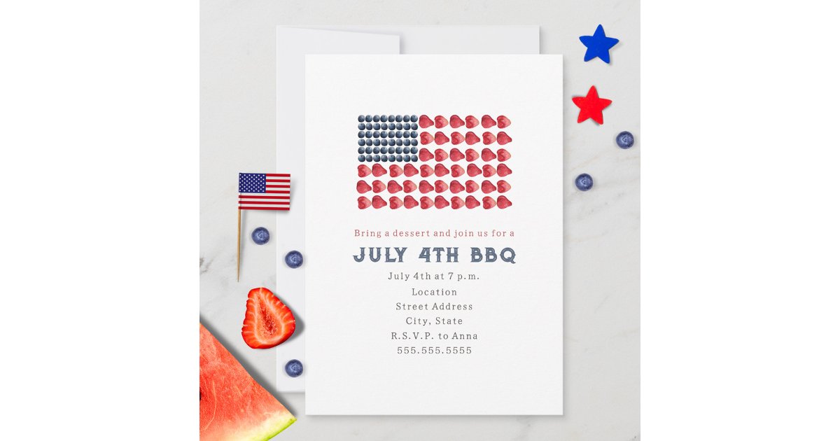 July 4th BBQ Cookout Flag Cake Independence Day Invitation | Zazzle