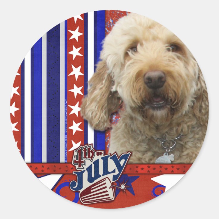July 4th Firecracker - GoldenDoodle Classic Round Sticker | Zazzle