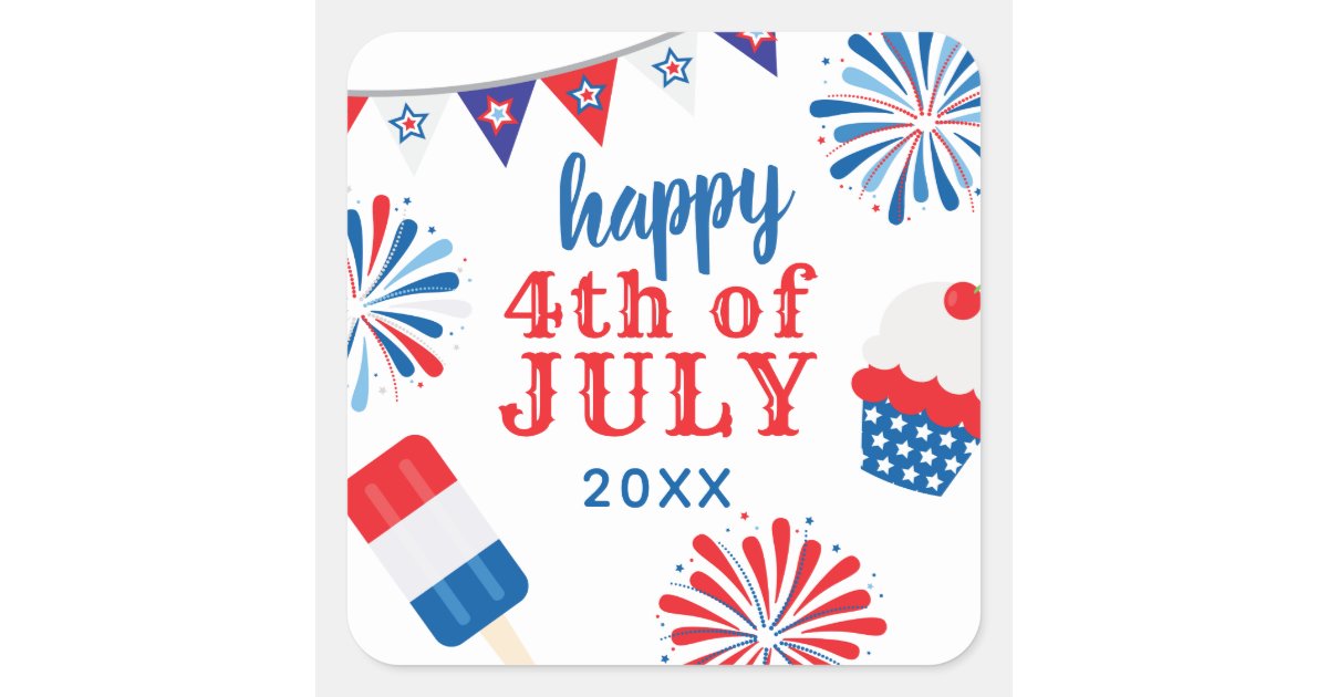 July 4th Party Square Sticker | Zazzle