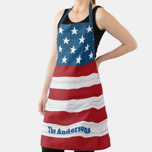 July 4th Patriotic USA Rustic Wood American Flag Apron | Zazzle