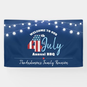 July 4th Red White Blue Patriotic USA Flag Lights Banner | Zazzle