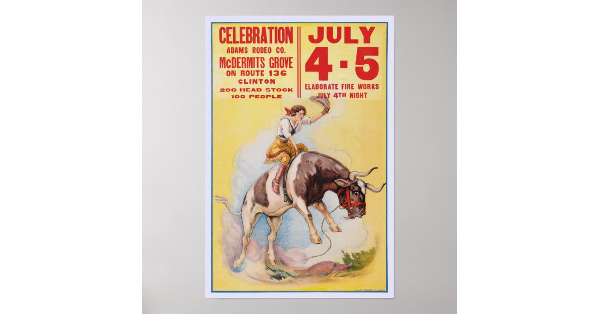 July 4th Rodeo, 1930. Vintage Advertising Poster | Zazzle
