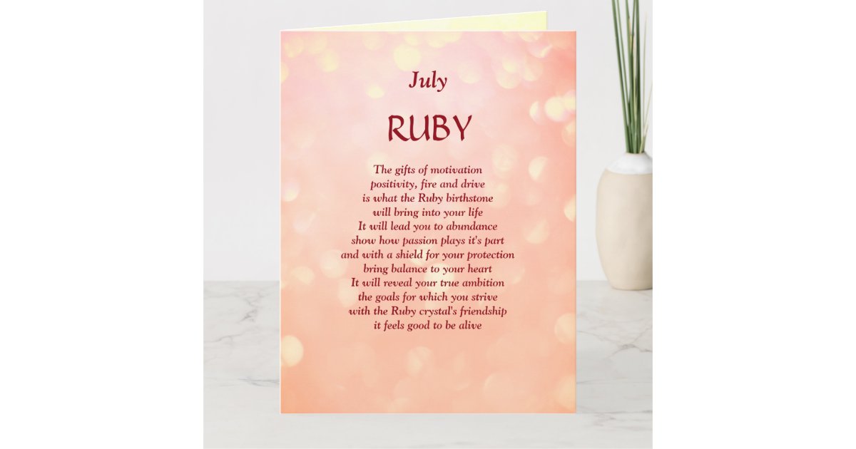 July birthday birthstone Ruby Greeting Card | Zazzle