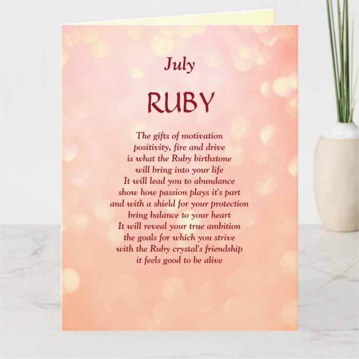 July birthday birthstone Ruby Greeting Card | Zazzle