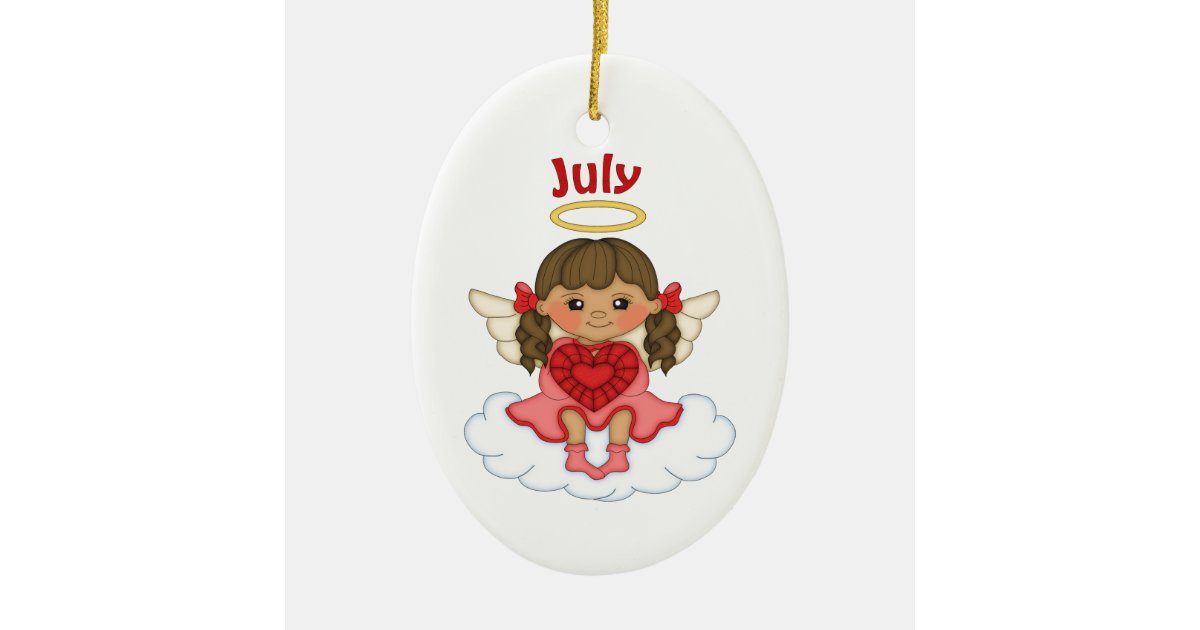 July Birthstone Angel Brunette Ceramic Ornament | Zazzle