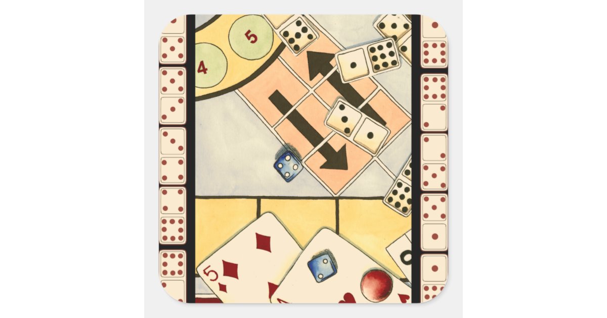 Jumbled Assortment of Games of Chance Square Sticker | Zazzle