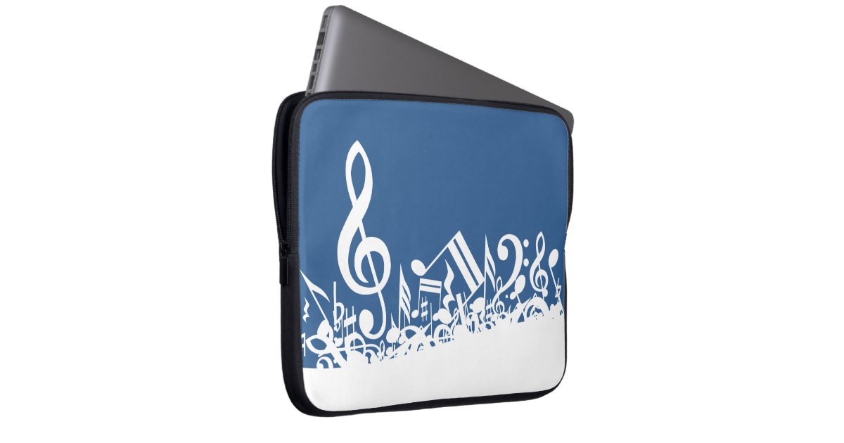 Jumbled Musical Notes Blue and White Laptop Sleeve | Zazzle