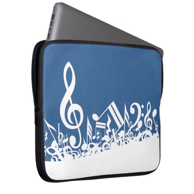 Jumbled Musical Notes Blue and White Laptop Sleeve | Zazzle