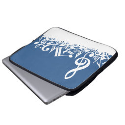Jumbled Musical Notes Blue and White Laptop Sleeve | Zazzle