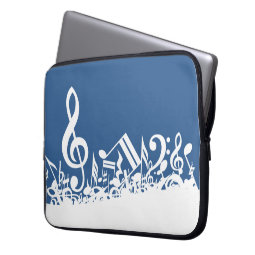 Jumbled Musical Notes Blue and White Laptop Sleeve | Zazzle