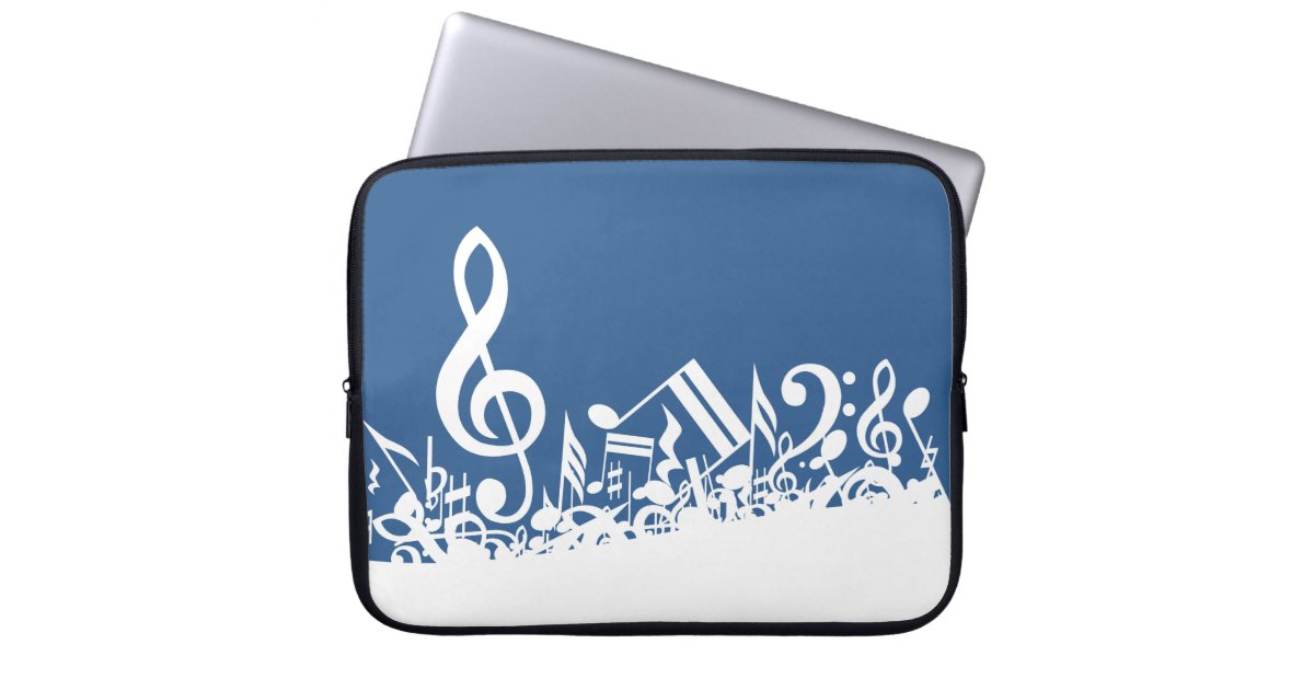 Jumbled Musical Notes Blue and White Laptop Sleeve | Zazzle