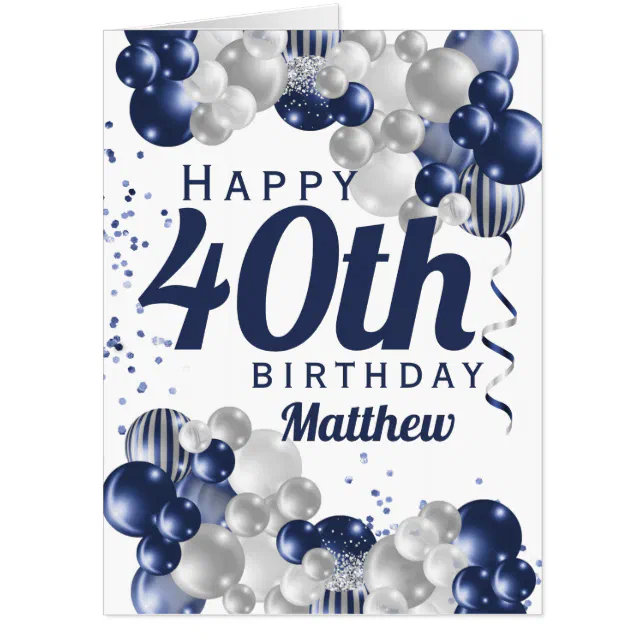 Jumbo 40th Birthday Navy Balloons Oversized Card | Zazzle