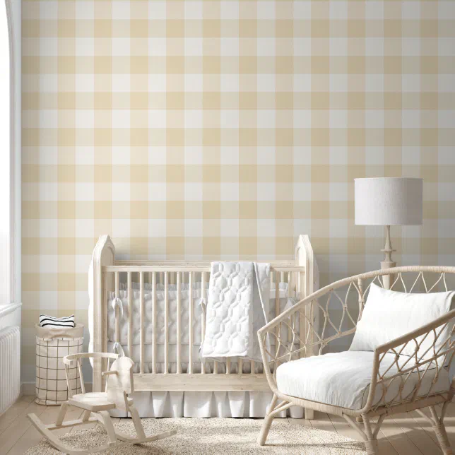 Jumbo Buffalo Check Plaid Butter Yellow Off White Wallpaper | Zazzle