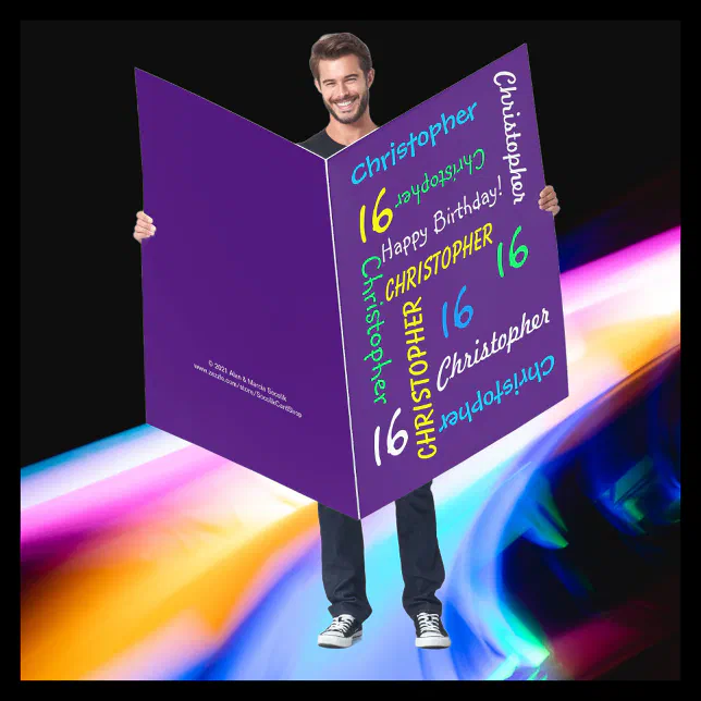 JUMBO Extra Large Huge Name Age Purple Birthday Card | Zazzle