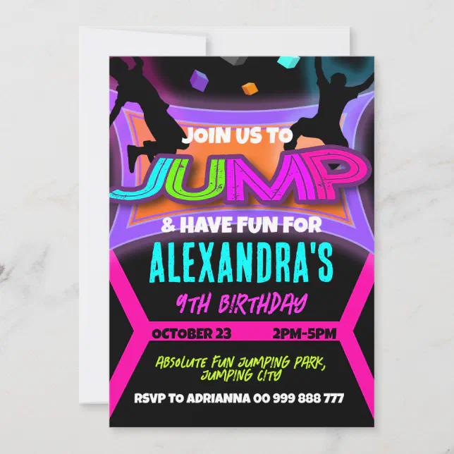 Jump Birthday, Bounce House Trampoline Park Girl Invitation | Zazzle
