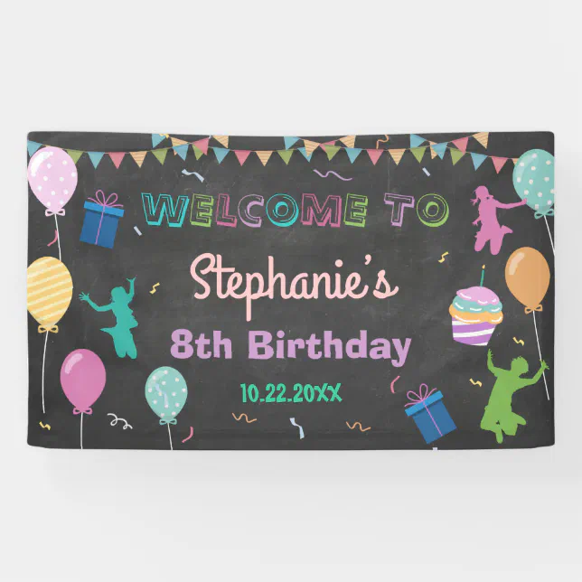 Jump Birthday Chalkboard Kid Trampoline Backdrop Banner | Zazzle