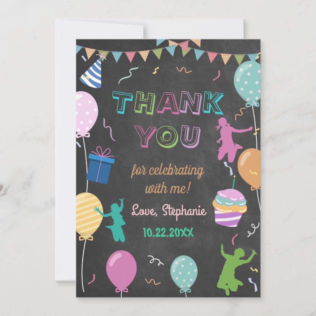 Jump Birthday Chalkboard Kid Trampoline Party Thank You Card | Zazzle