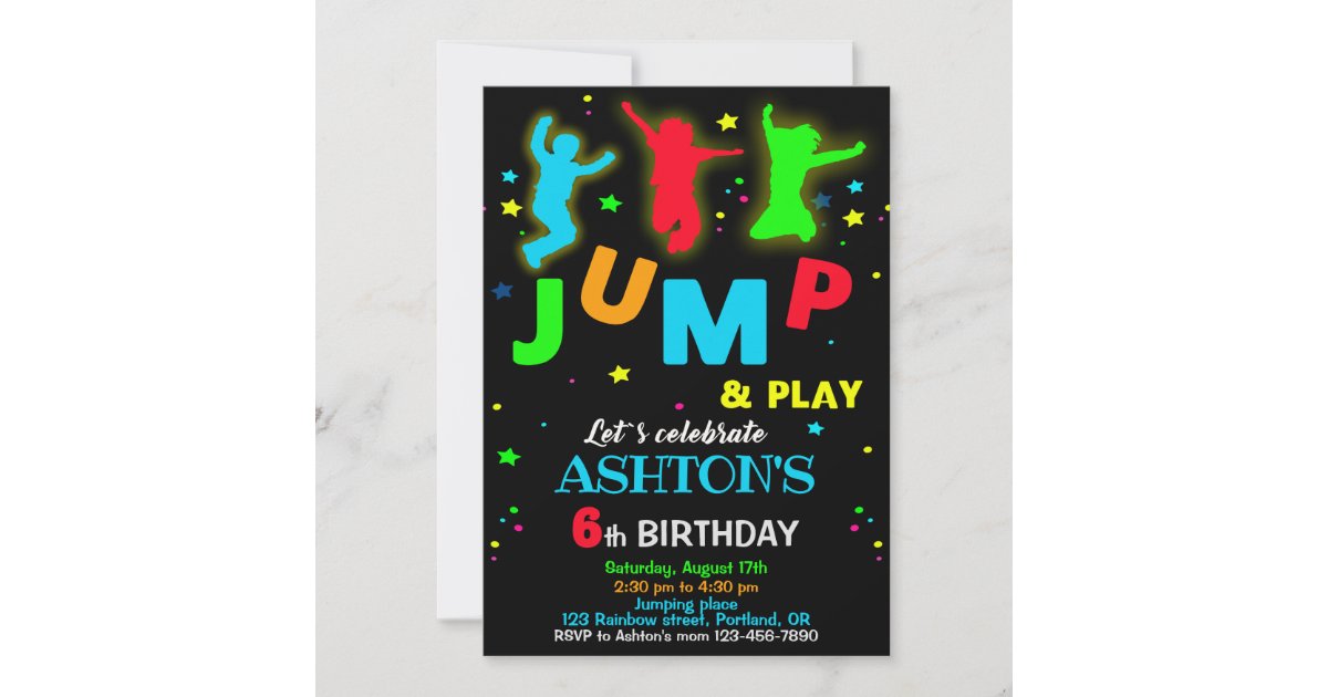 Jump birthday invitation Bounce trampoline park | Zazzle