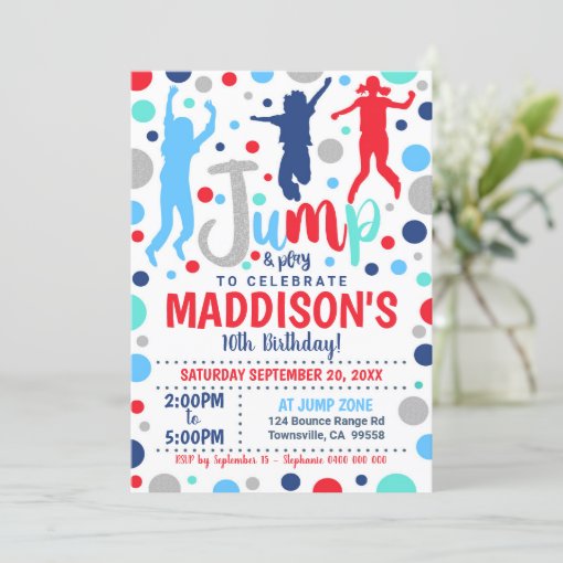 Jump Birthday Invitation Boy Girl Jump Trampoline | Zazzle