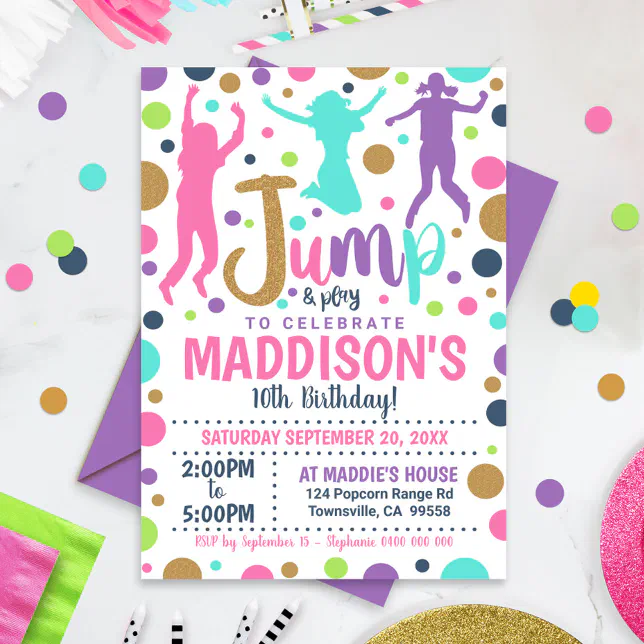 Jump Birthday Invitation Girl Jump Trampoline | Zazzle