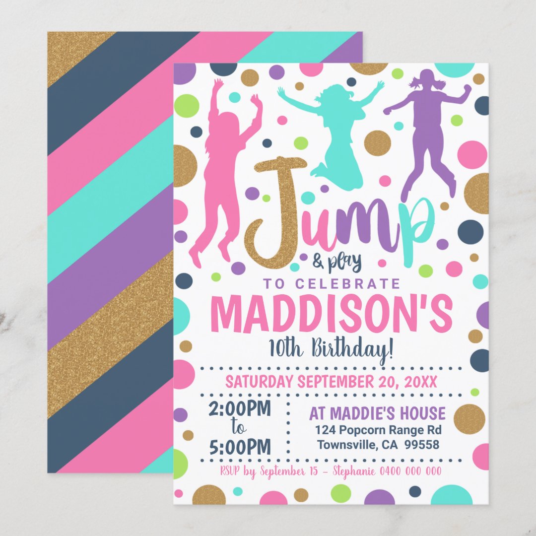 Jump Birthday Invitation Girl Jump Trampoline | Zazzle
