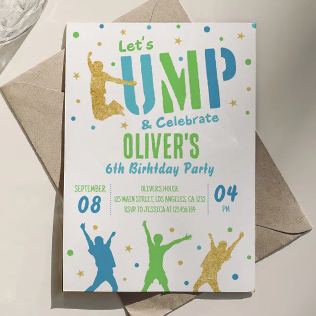 Jump Birthday Invitation Indoor Trampoline Park | Zazzle