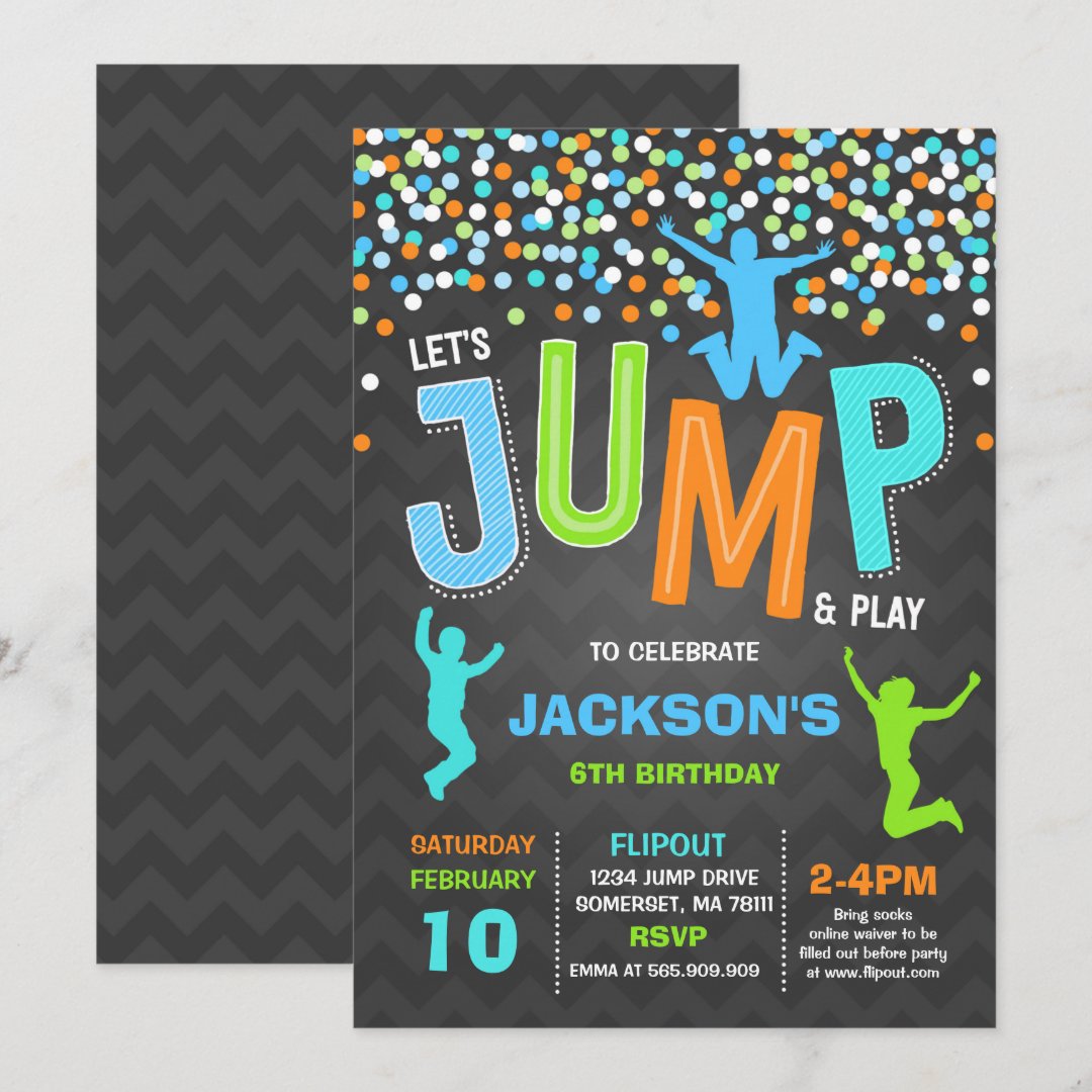 Jump Birthday Invitation Jump Trampoline Party | Zazzle