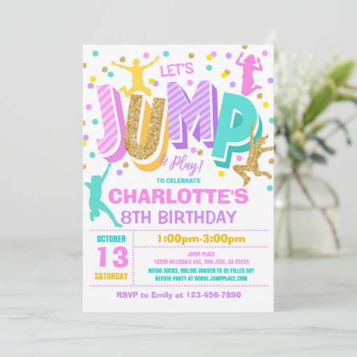 Jump Birthday Invitation Jump Trampoline Party | Zazzle
