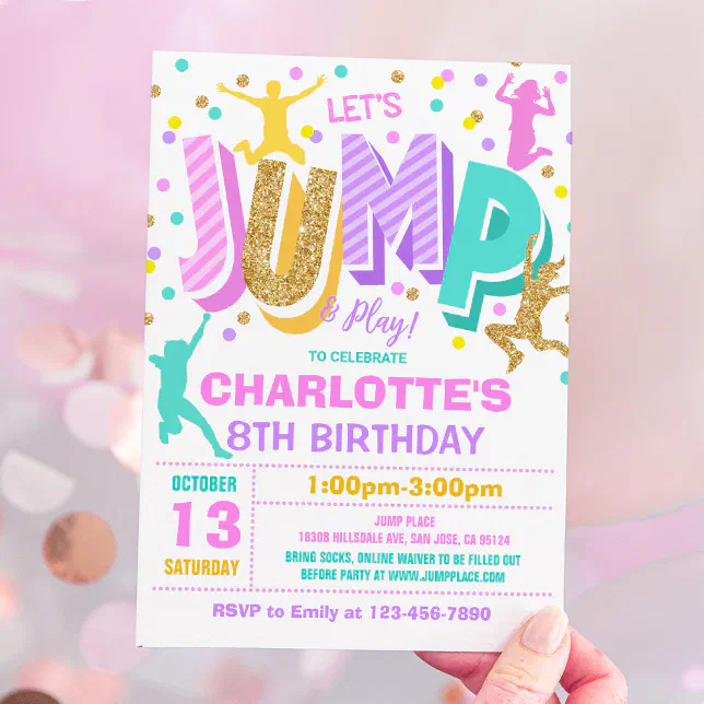Jump Birthday Invitation Jump Trampoline Party | Zazzle