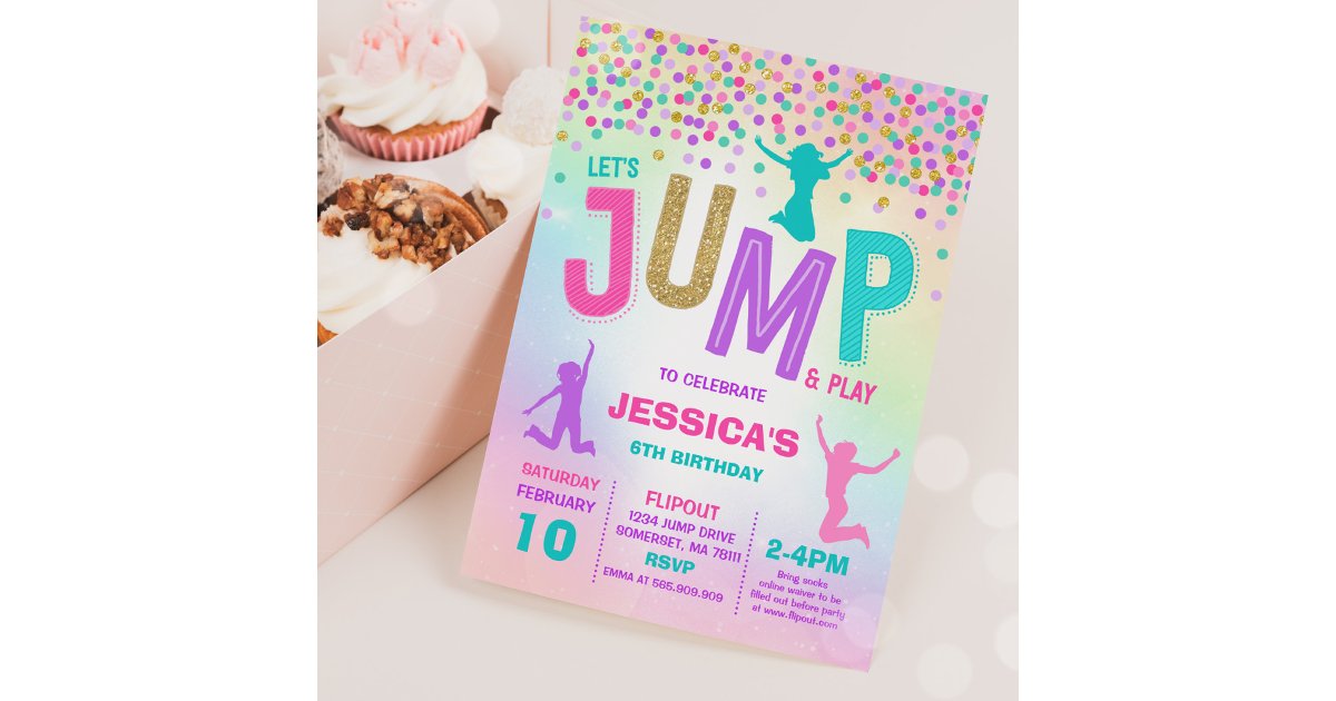 Jump Birthday Invitation Jump Trampoline Party | Zazzle
