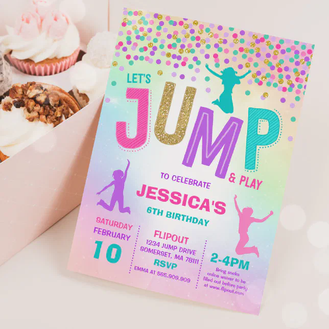 Jump Birthday Invitation Jump Trampoline Party | Zazzle