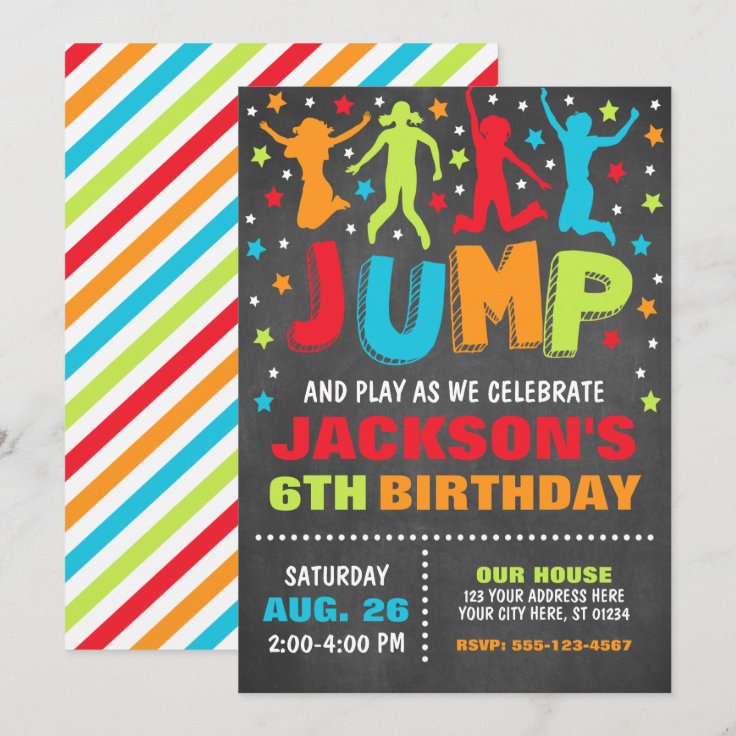 Jump Birthday Invitation, Trampoline Bounce House Invitation | Zazzle