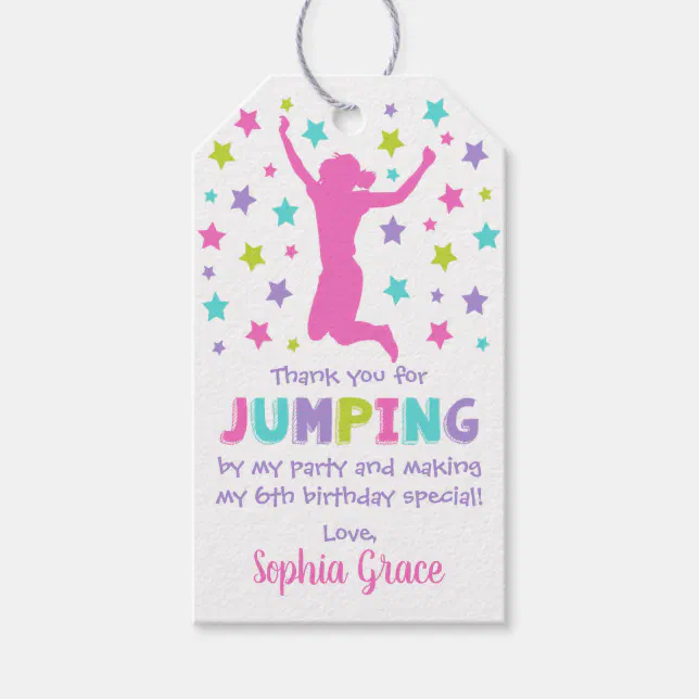Jump Birthday Party Favor Tags, Girl Gift Tags | Zazzle