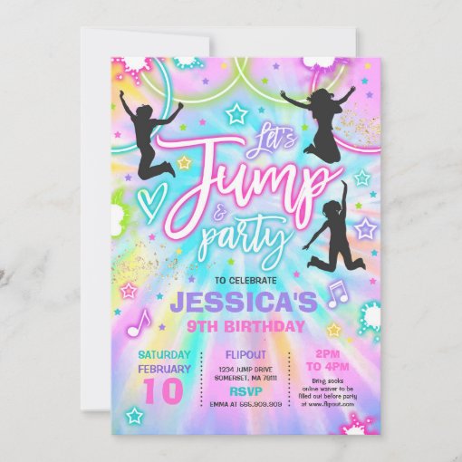 Jump Birthday Party Tie Dye Glow Jump Party Invitation | Zazzle