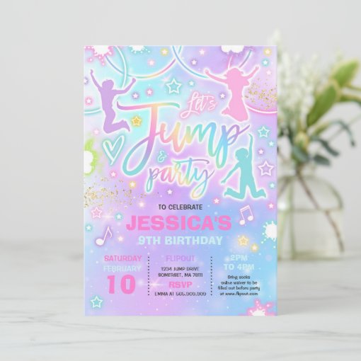 Jump Birthday Party Tie Dye Neon Glow Jump Party Invitation | Zazzle