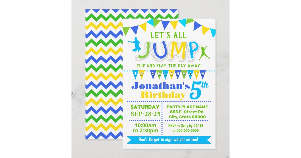Jump birthday trampoline bounce house party invitation | Zazzle