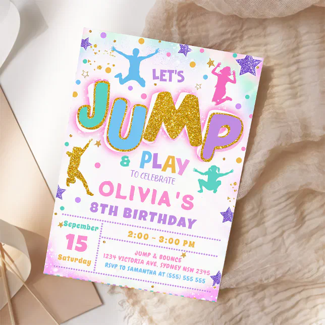 Jump Bounce Play Birthday Jump Trampoline Party Invitation | Zazzle