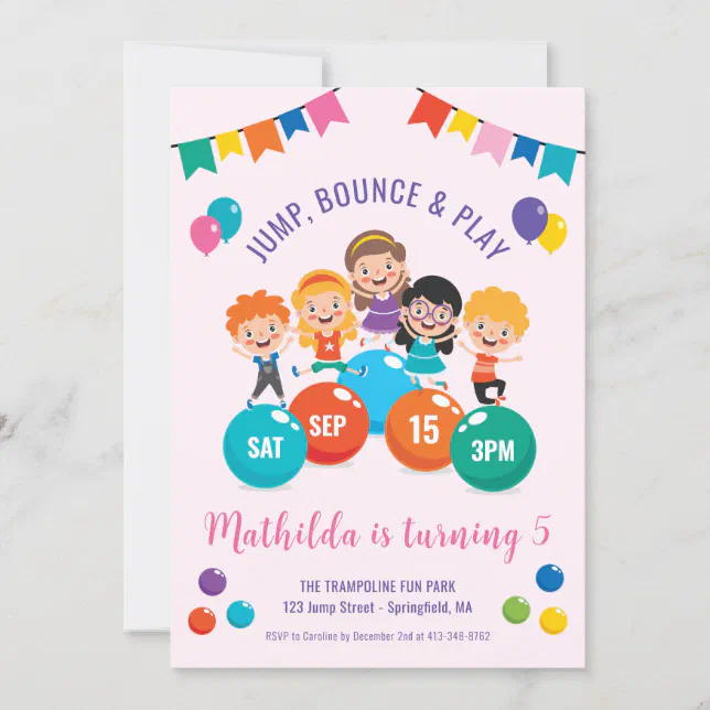 Jump Bounce Play Indoor Playground Birthday Party Invitation | Zazzle