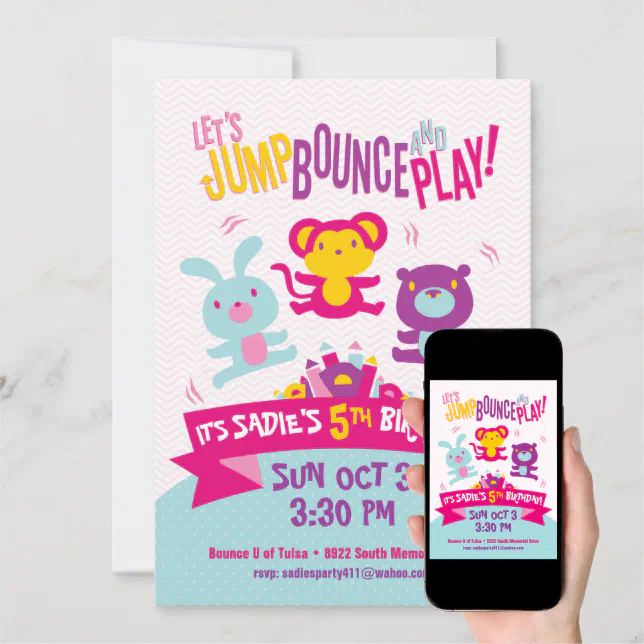 Jump Bounce Play Inflatables Birthday Invitation | Zazzle