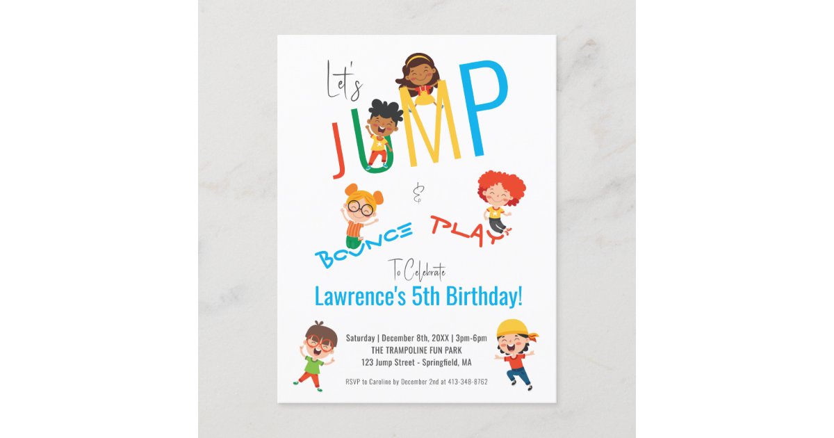 Jump Bounce Play Trampoline Park Party Birthday Postcard | Zazzle